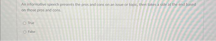 An informative speech presents the pros and cons on | Chegg.com