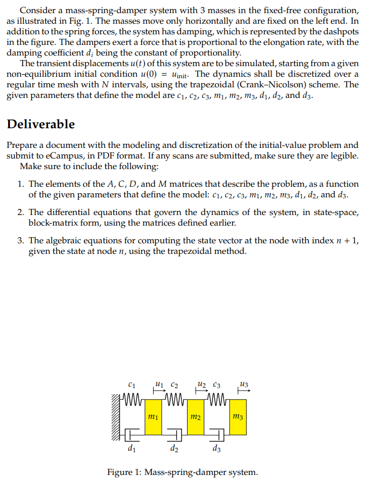 Solved Consider a mass-spring-damper system with 3 ﻿masses | Chegg.com