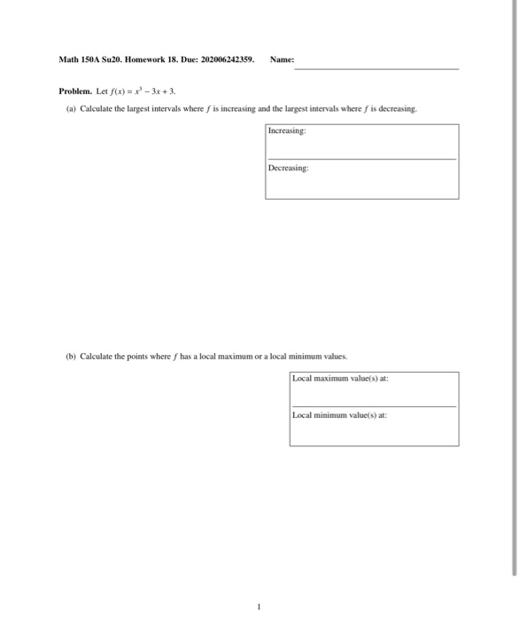 Solved Math 150A Su20. Homework 18. Due: 202006242359. Name: | Chegg.com
