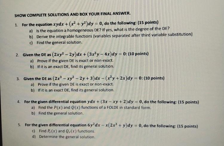 Solved SHOW COMPLETE SOLUTIONS AND BOX YOUR FINAL ANSWER. 1. | Chegg.com