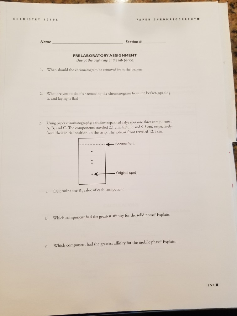 Solved CHEMISTRY | 2IOL PAPER CHROMATOGRAPHY Name Section # | Chegg.com