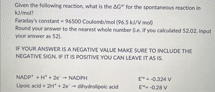 Solved Given the following reaction, what is the ΔG∘′ for | Chegg.com