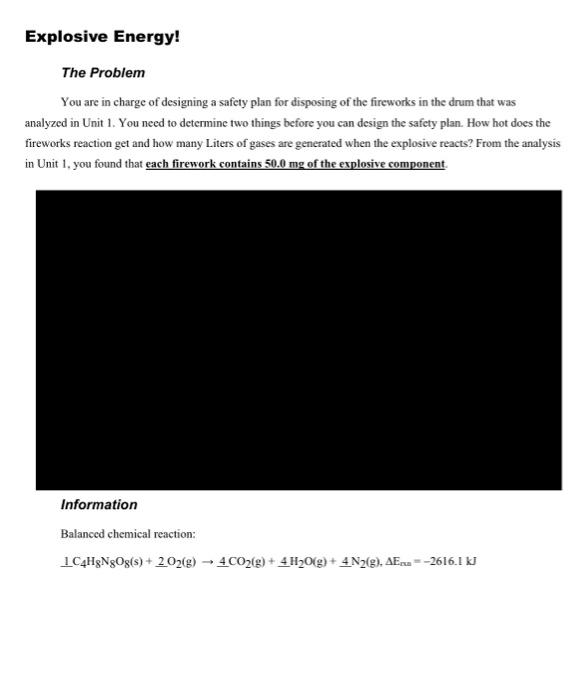 Solved Explosive Energy! The Problem You are in charge of | Chegg.com