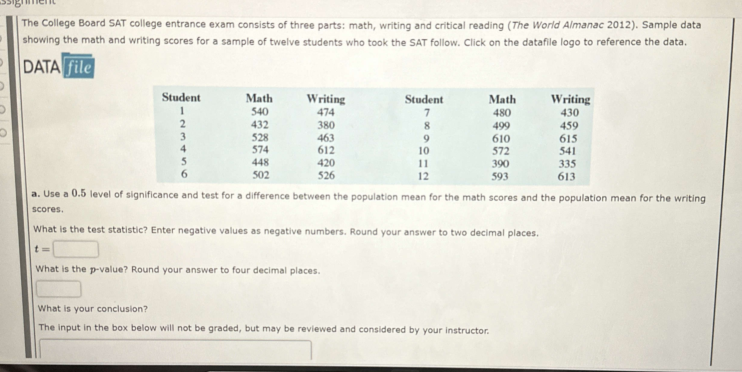 Solved The College Board SAT college entrance exam consists | Chegg.com