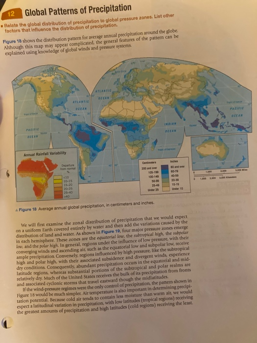 Solved 12 Global Patterns of Precipitation Relate the global | Chegg.com