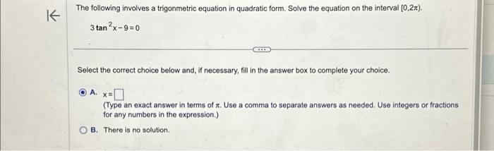 Solved The following equation involves a trigonometric | Chegg.com