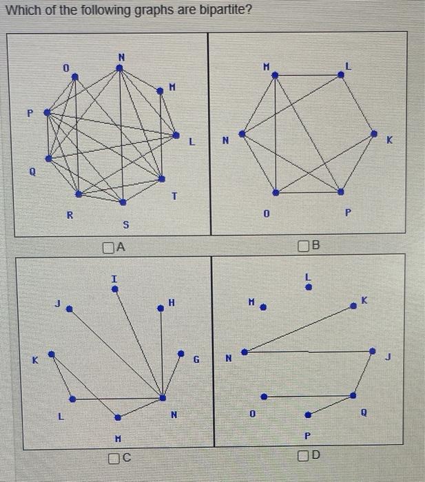 Solved Which of the following graphs are bipartite? N 0 M P | Chegg.com