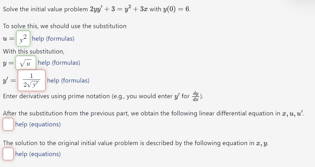 Solved Solve the initial value problem 2yy'+3=y2+3x ﻿with | Chegg.com