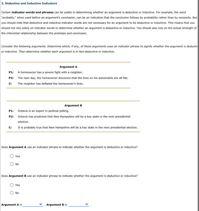 Solved 2. Deductive and Inductive Indicators Certain | Chegg.com