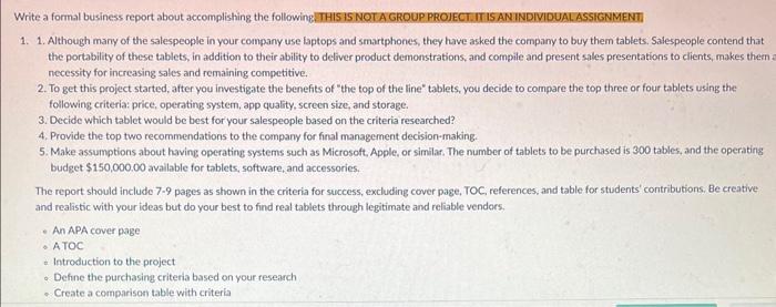 Solved Business Formal Report Assignment and Steps Puepare | Chegg.com