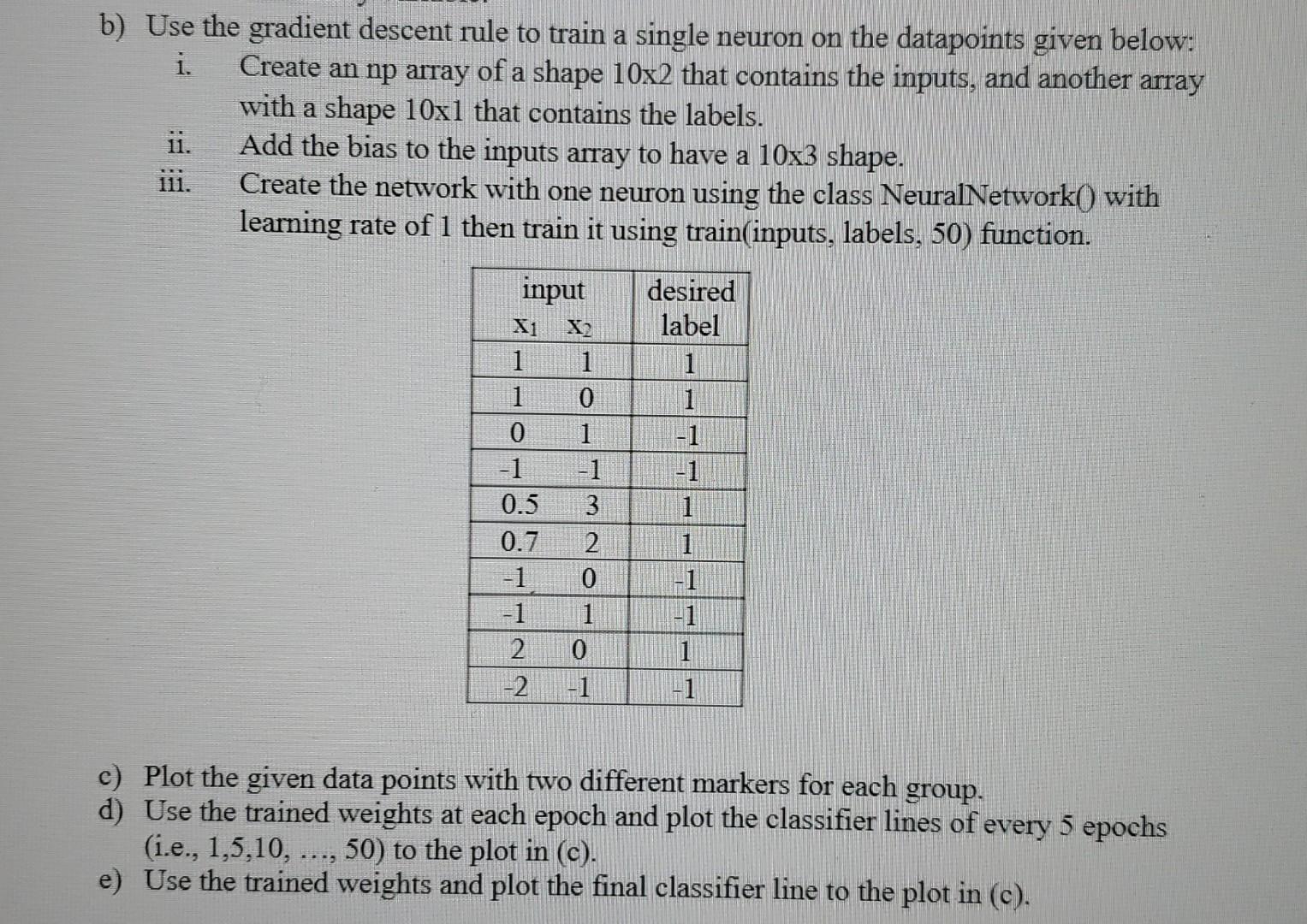 Solved b) Use the gradient descent rule to train a single | Chegg.com