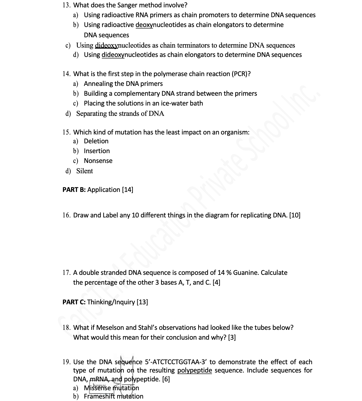 What does the Sanger method involve?a) ﻿Using | Chegg.com