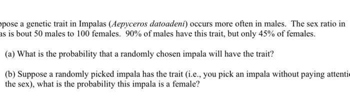Solved opose a genetic trait in Impalas (Aepyceros | Chegg.com