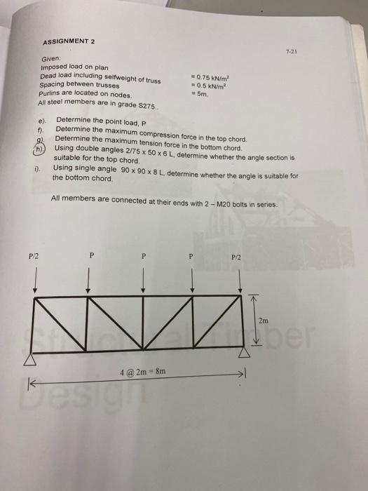 Solved ASSIGNMENT 2 Given: Imposed load on plan Dead load | Chegg.com