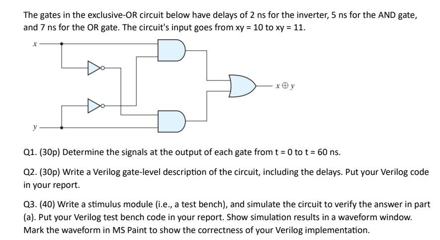 Solved The gates in the exclusive-OR circuit below have | Chegg.com