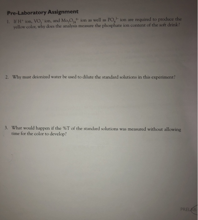 Solved Pre-Laboratory Assignment 1. If H+ ion, VO, -ion, and | Chegg.com