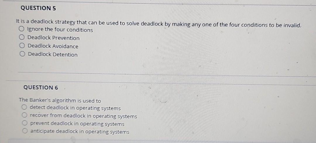 Solved QUESTIONS It is a deadlock strategy that can be used | Chegg.com