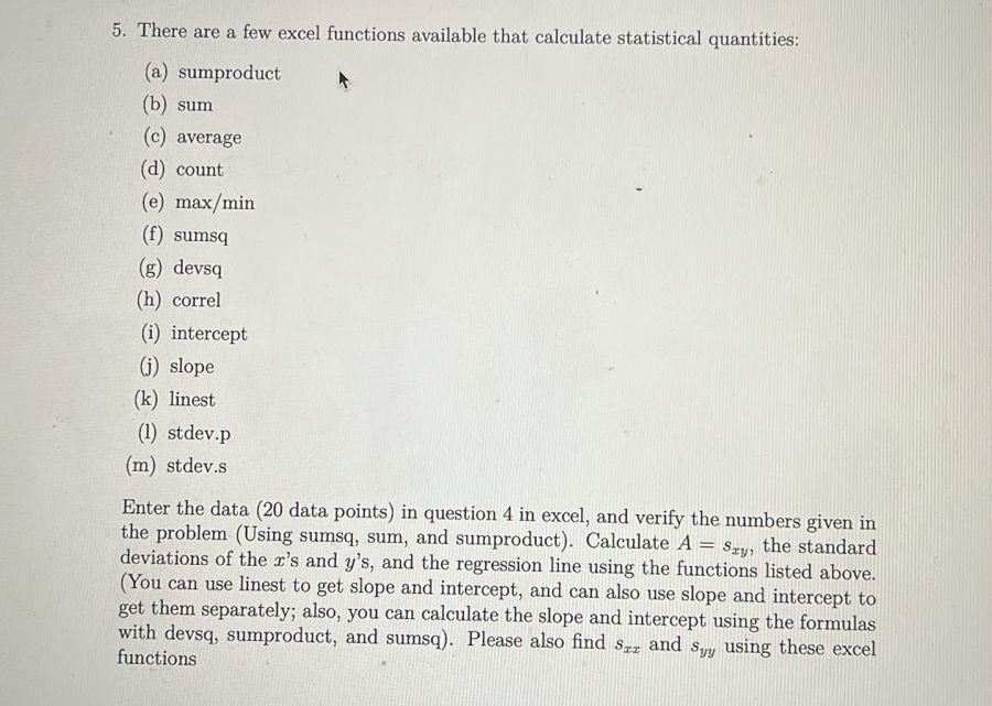Solved 20 ﻿data points, some sums and the correlation | Chegg.com