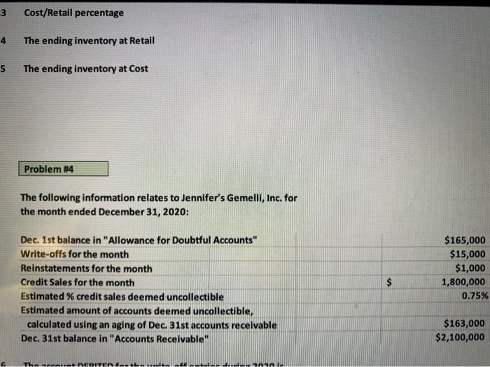 Solved 3 Cost/Retail percentage 4 The ending inventory at | Chegg.com