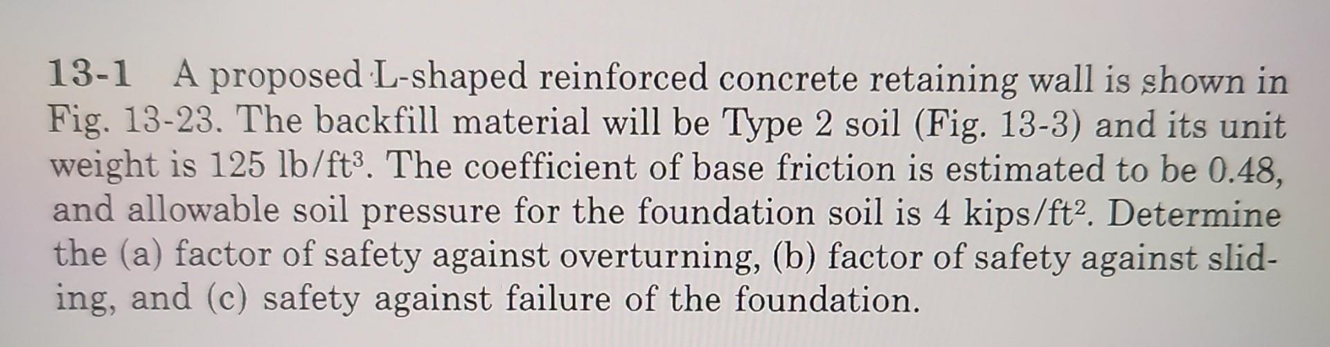 Solved 13-1 A proposed L-shaped reinforced concrete | Chegg.com
