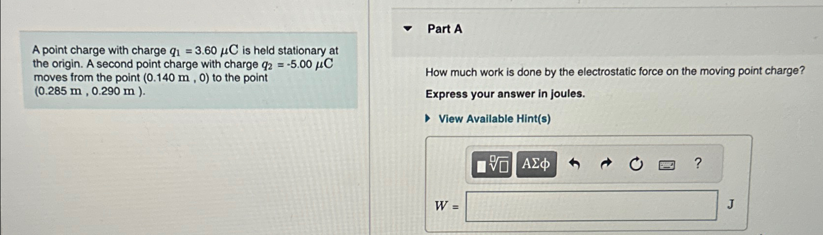 Solved A point charge with charge q1=3.60μC ﻿is held | Chegg.com