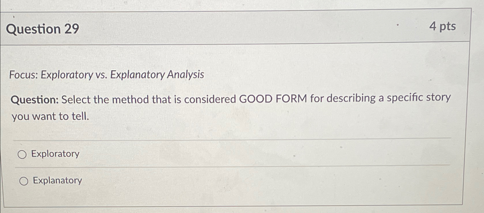 Solved Question 294 ﻿ptsFocus: Exploratory vs. ﻿Explanatory | Chegg.com