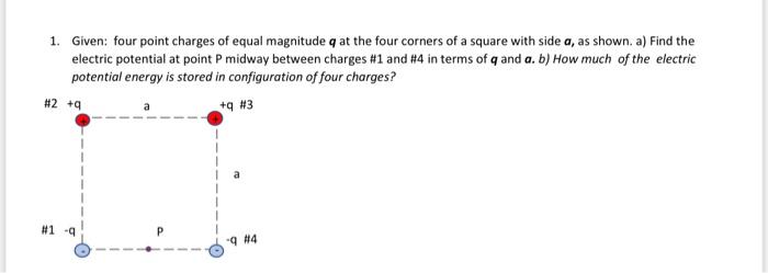 Solved 1. Given: four point charges of equal magnitude q at | Chegg.com