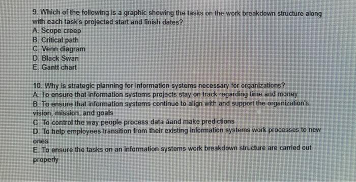 Solved 9. Which of the following is a graphic showing the | Chegg.com