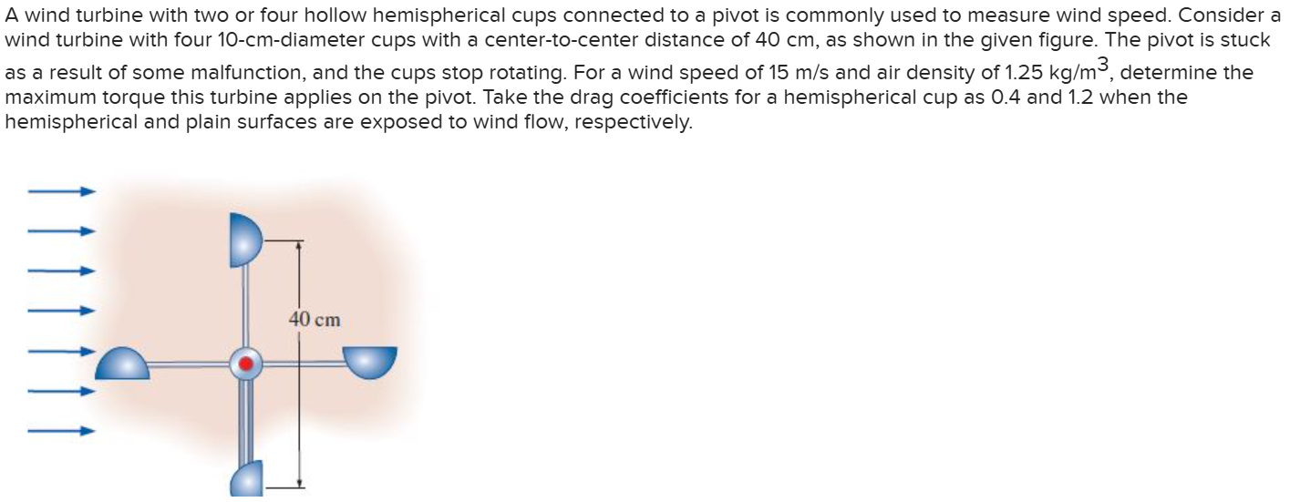 Solved A wind turbine with two or four hollow hemispherical | Chegg.com
