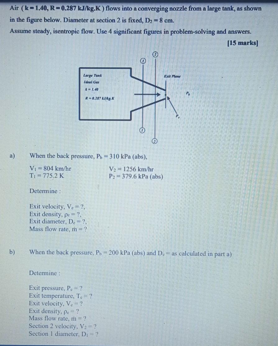 Solved Air (k-1.40, R-0.287 kJ/kg.K) flows into a converging | Chegg.com