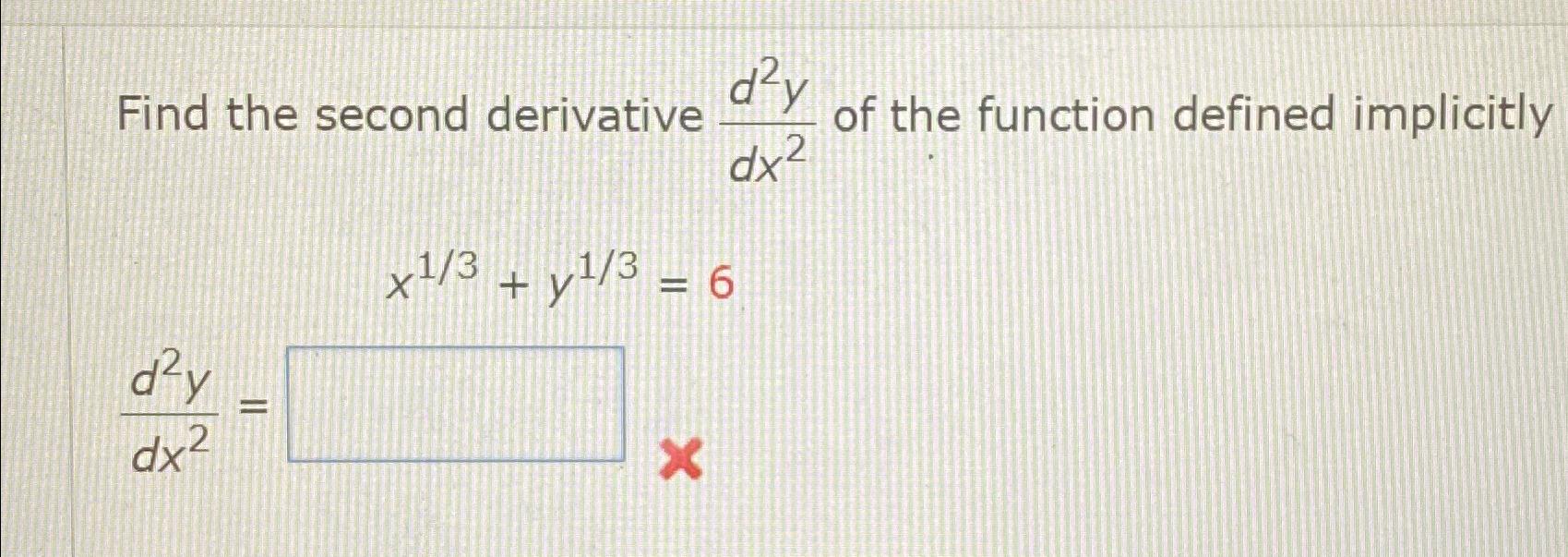 Solved Find the second derivative d2ydx2 ﻿of the function | Chegg.com