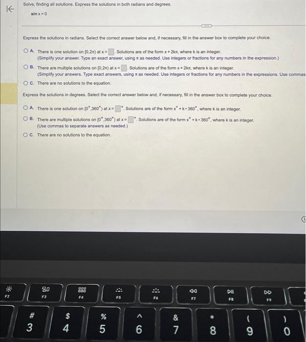 Solved sinx=0 Express the solutions in radians. Select the | Chegg.com