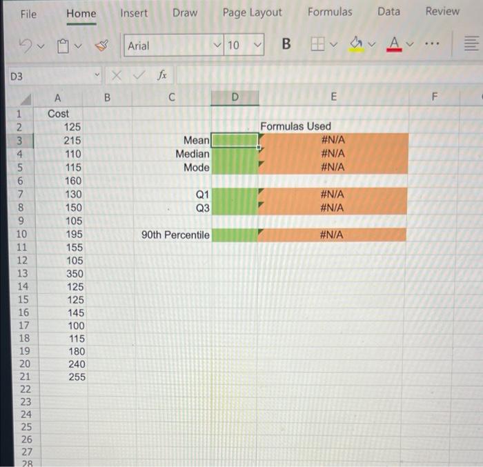 Solved File Home Insert Draw Page Layout Formulas Data | Chegg.com
