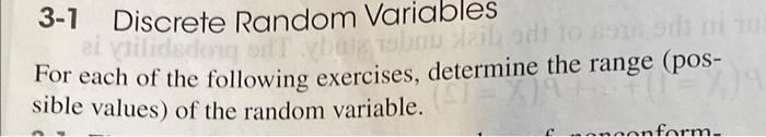 Solved 3-1 Discrete Random Variables For each of the | Chegg.com