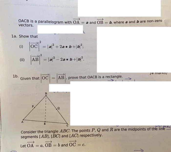 Solved OACB is a parallelogram with OA = a and OB = b, where | Chegg.com