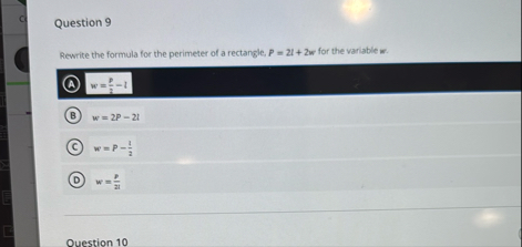 Solved Question 9Rewrite the formula for the perimeter of a | Chegg.com