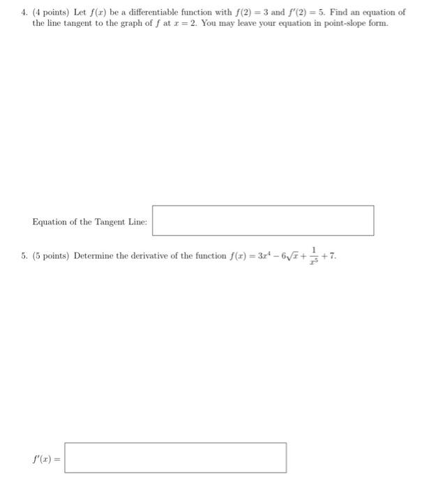 Solved 4. (4 points) Let f(x) be a differentiable function | Chegg.com