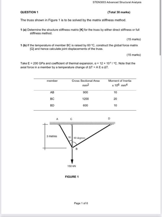 Solved STEN3003 Advanced Structural Analysis QUESTION 1 | Chegg.com