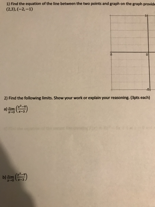 Solved 1) Find the equation of the line between the two | Chegg.com