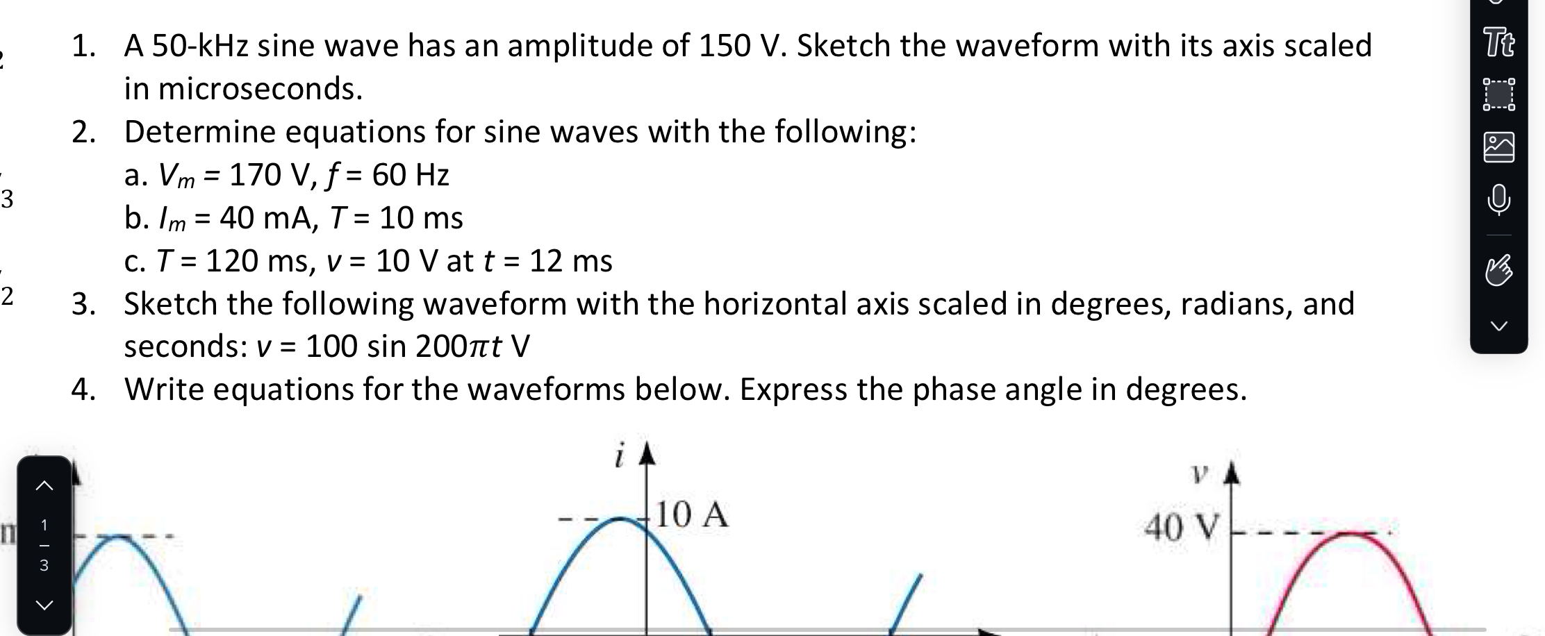 A 50-kHz ﻿sine wave has an amplitude of 150 ﻿V . | Chegg.com