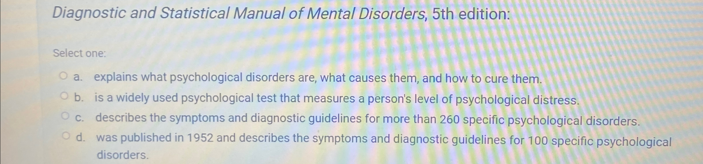 Solved Diagnostic and Statistical Manual of Mental | Chegg.com