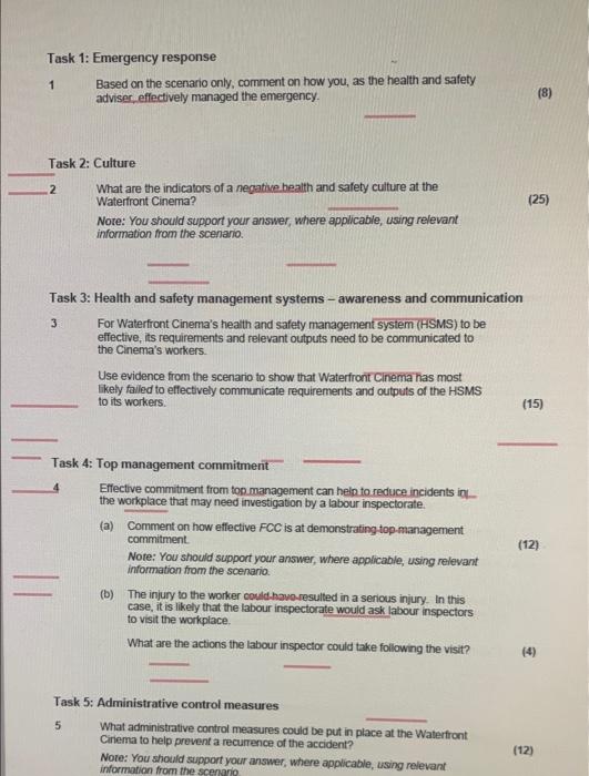 Task 1: Emergency response 1 Based on the scenario | Chegg.com