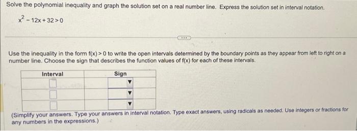 Solved Solve the polynomial inequality and graph the | Chegg.com