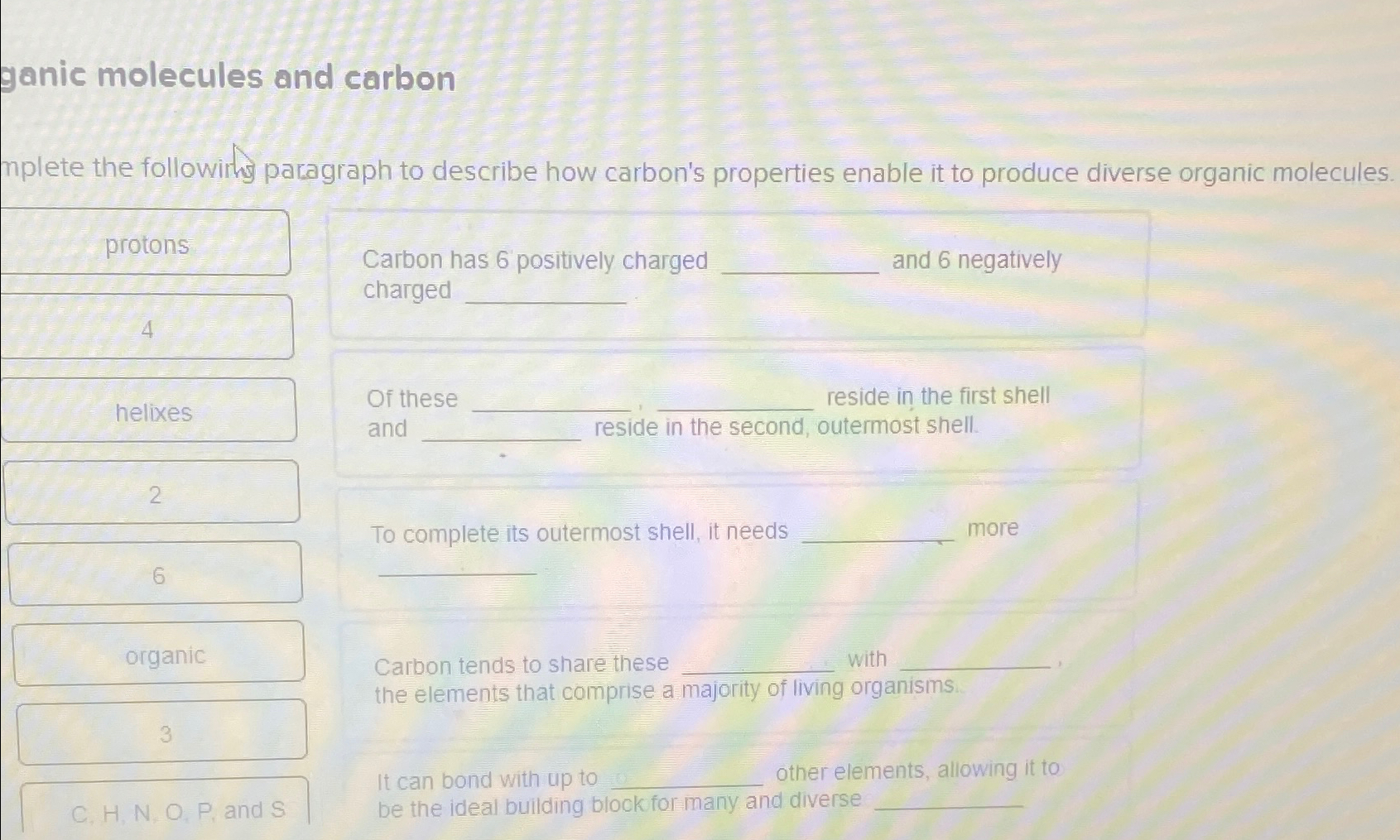 Solved ganic molecules and carbonmplete the followirh | Chegg.com