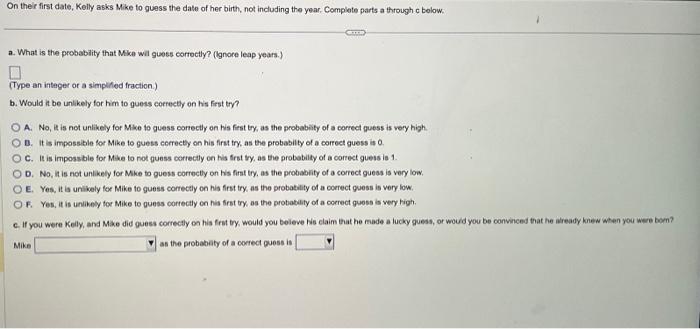 Solved On their first date, Kelly asks Mike to guess the | Chegg.com