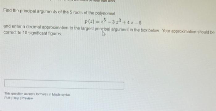 Solved YOU Om Work Find the principal arguments of the 5 | Chegg.com