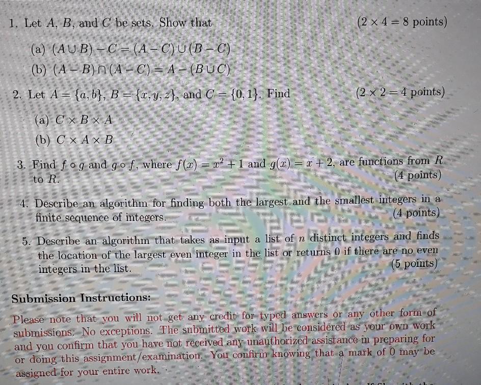 Solved 1. Let A, B, and C be sets. Show that (2 x 4 = 8 | Chegg.com