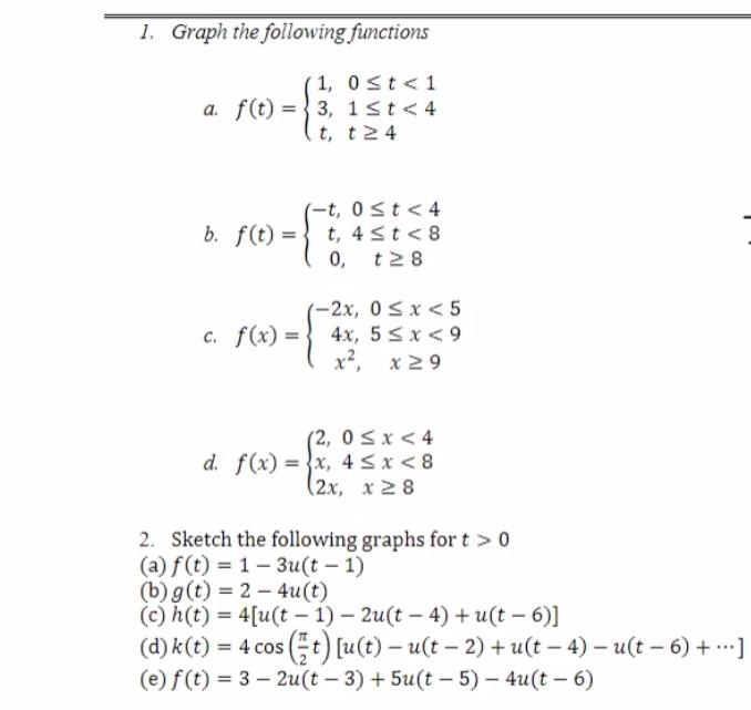 Solved 1. Graph the following functions a. | Chegg.com