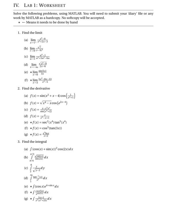 IV. LAB 1: WORKSHEET Solve the following problems, | Chegg.com