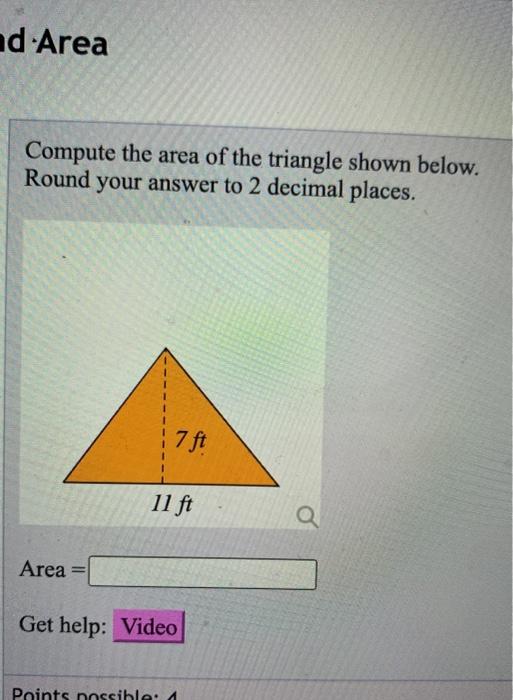 Solved ad Area Compute the area of the triangle shown below. | Chegg.com